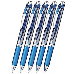 Pentel EnerGel Deluxe RTX Retractable Liquid Gel Pen,1.0mm, Midium Line, Metal Tip, Blue Ink-Value set of 5