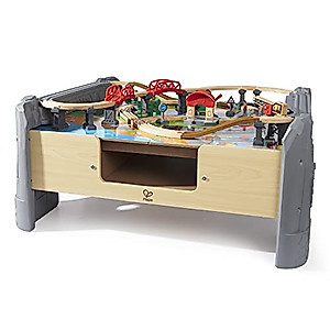 Hape E3766 70 Piece Railway Train Table and Set Toy with Battery Powered Locomotive, Removable Playmat Surface and Storage for Kids 3 Years and Up