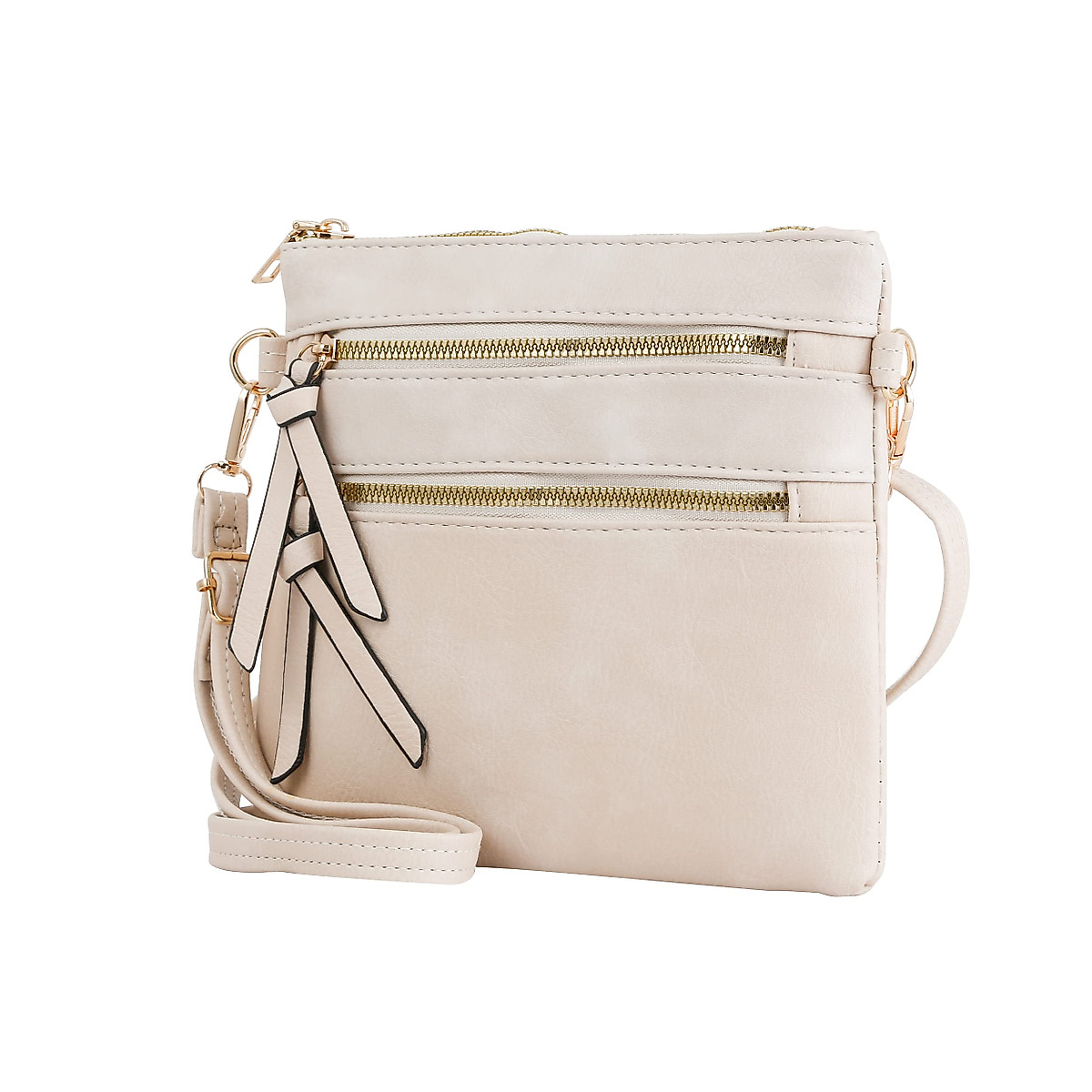 DELUXITY Essential Casual Functional Multi Pocket Double Zipper Crossbody Purse Bag for Women (Dark Taupe)