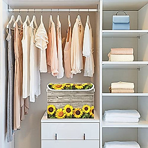 Sunflowers on Wooden Storage Bins with Lids Collapsible Storage Box Basket with Lid Closet Organizer Containers Storage Bins for Clothes for Clothes Closets Gift Organizing