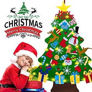 Nackiy 3.3ft DIY Lighted Felt Christmas Tree 36 Pcs Xmas Tree for Toddler Christmas Gift for kid Clearance Christmas Crafts for Kids Gift with String Light (Batteries Not Included)