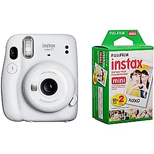 Fujifilm Instax Mini 11 Instant Film Camera, Ice White - with Fujifilm instax Mini Instant Daylight Film Twin Pack, 20 Exposures