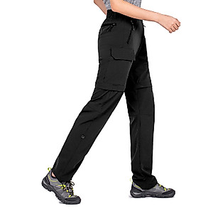 Wespornow Women's-Hiking-Pants Convertible-Zip-Off-Quick-Dry-Pants for Cargo, Camping, Travel, Outdoor, Fishing, Safari (Black, Large)