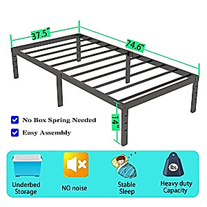 Caplisave 14-Inch High Metal Platform Bed Frame,Max 2000lbs Heavy Duty Metal Slat Support,Underbed Storage，Easy Assembly，No Box Spring Needed，Black,Twin