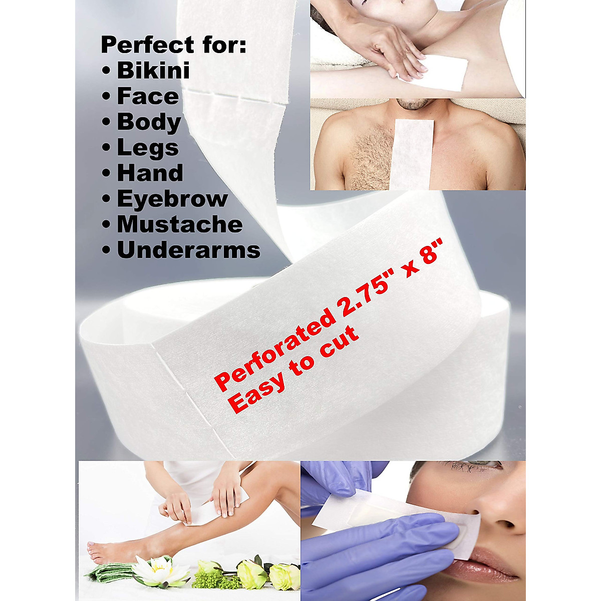 Perforated Roll Non Woven Wax Strips for Sensitive Hard Hair Removal Applicator - Face, Women, Men Body, Leg, Hand, Armpit, Mustache, Eyebrow, Perfect Brazilian Beauty Bikini Wax Paper Waxing Strips