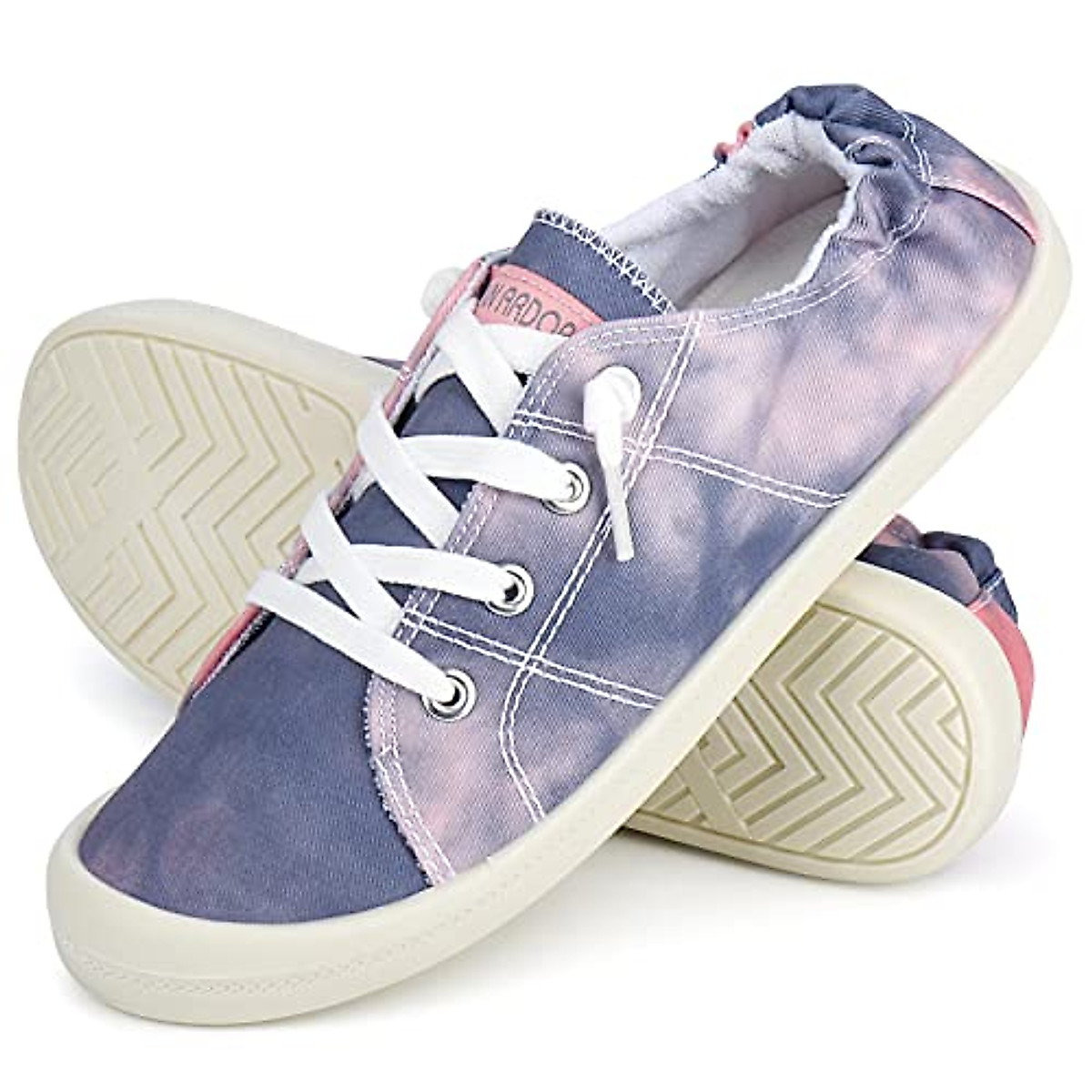 JENN ARDOR Womens Slip On Shoes Lace Up Platform Sneakers Comfortable Walking Flats Shoes (Tie Navy Pink,11)