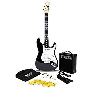 RockJam RJEG02 6 String Electric Guitar Beginner Kit with 10-Watt Amp, Gig Bag & Accessories-Black, Right, (RJEG02-SK-BK)