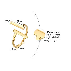 Ximi Jewelry Stainless Steel Fashion Parallel Line Simple Ring For Women, Gold Plated, Size 6-8 (Yellow, 6)