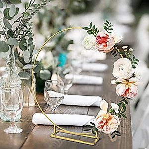 Sntieecr 5 PCS 12 Inch Metal Floral Hoop Centerpiece for Table, Gold Metal Wreath Rings with Stand Gold Wreath Hoop Macrame for DIY Christmas Decorations and Wedding Table Decor