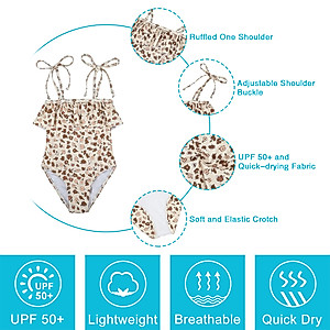 Zando Little Girls Bathing Suits One Piece Ruffle Kids Swimsuits One-Piece Baby Girls Swimsuit Size 4-5 Girls' Ruffle Sling Swim Suits UPF 50+ Beach Girls Bathing Suit 4-5 Years C Khaki Flowers 4-5T