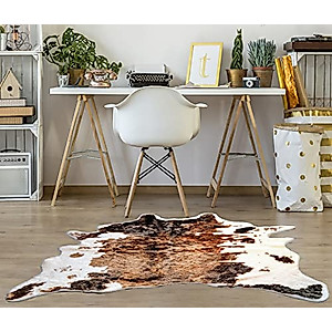 Chesserfeld Faux Cowhide Rug 5'x5' with Matching Faux Cowhide Pillow for Any Room, Genuine Look & Feel, Washable, No Odor, Cruelty-Free with Nonskid Backing, Boho, Farmhouse, & Country Décor