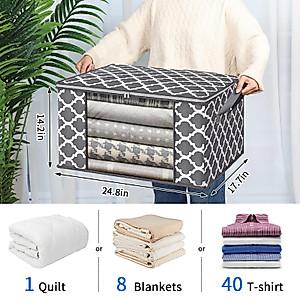 Fixwal Clothes Storage 3 Pack 100L Storage Containers Foldable Blanket Storage Bags for Organizing Clothing Bedroom Comforter Closet Dorm Sweater Quilts Organizer Grey