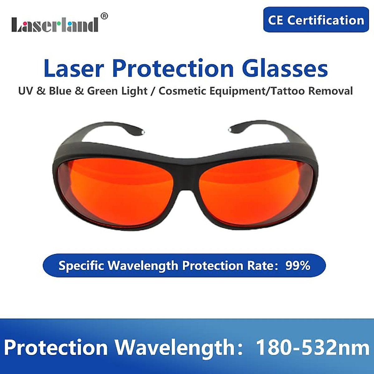 Laser Safety Glasses 532nm OD6 180nm-532nm Wavelength Violet/Blue/Green Laser Protective Goggles for 405nm, 445nm, 450nm,473nm 532nm, Like Tattoo Eyebrow Removing T1- F