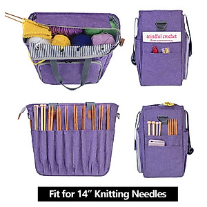 LUXJA Knitting Bag with Shoulder Straps, Yarn Bag for Carrying Projects, Knitting Needles, Crochet Hooks and Other Accessories, Purple
