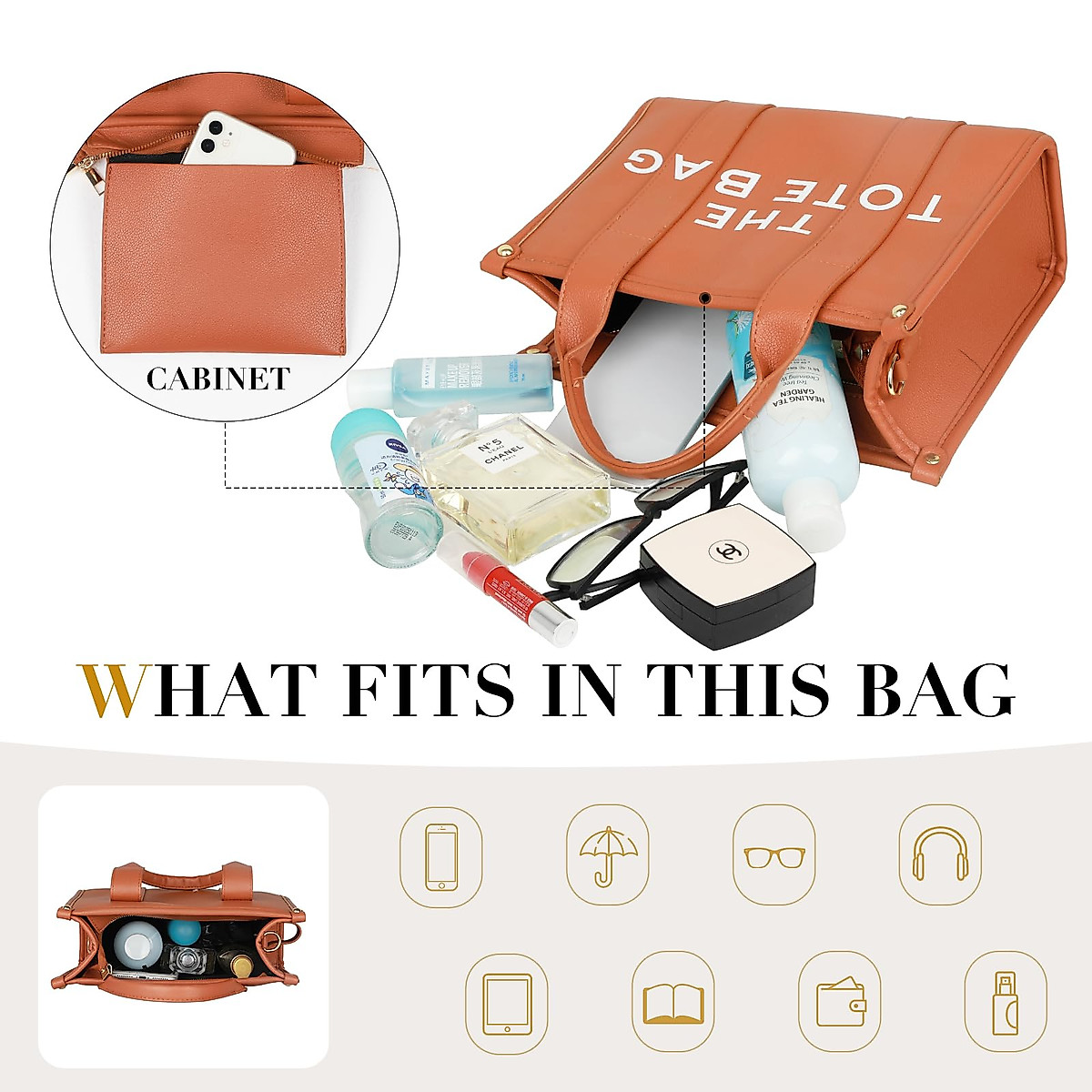 JQAliMOVV Tote Bag for Women, Trendy Leather Tote Bag Small Personalized Top Handle Crossbody Handbags for Work Travel (Brown)