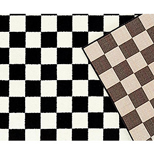 Persian Area Rugs Black 5x7 1909 Checkered White Area Rug Carpet, 5 ft x 7 ft (1909 Black 5x7)