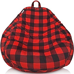Delmach Bean Bag Cover | Comfortable Adult Size | Stuffed Animal Storage | Cozy Chair | Cotton Canvas | Buffalo Check Plaid | No Filler