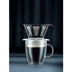 Bodum Pour Over Coffee Dripper Set With Double Wall Mug and Permanent Filter, 12 Ounce, Clear