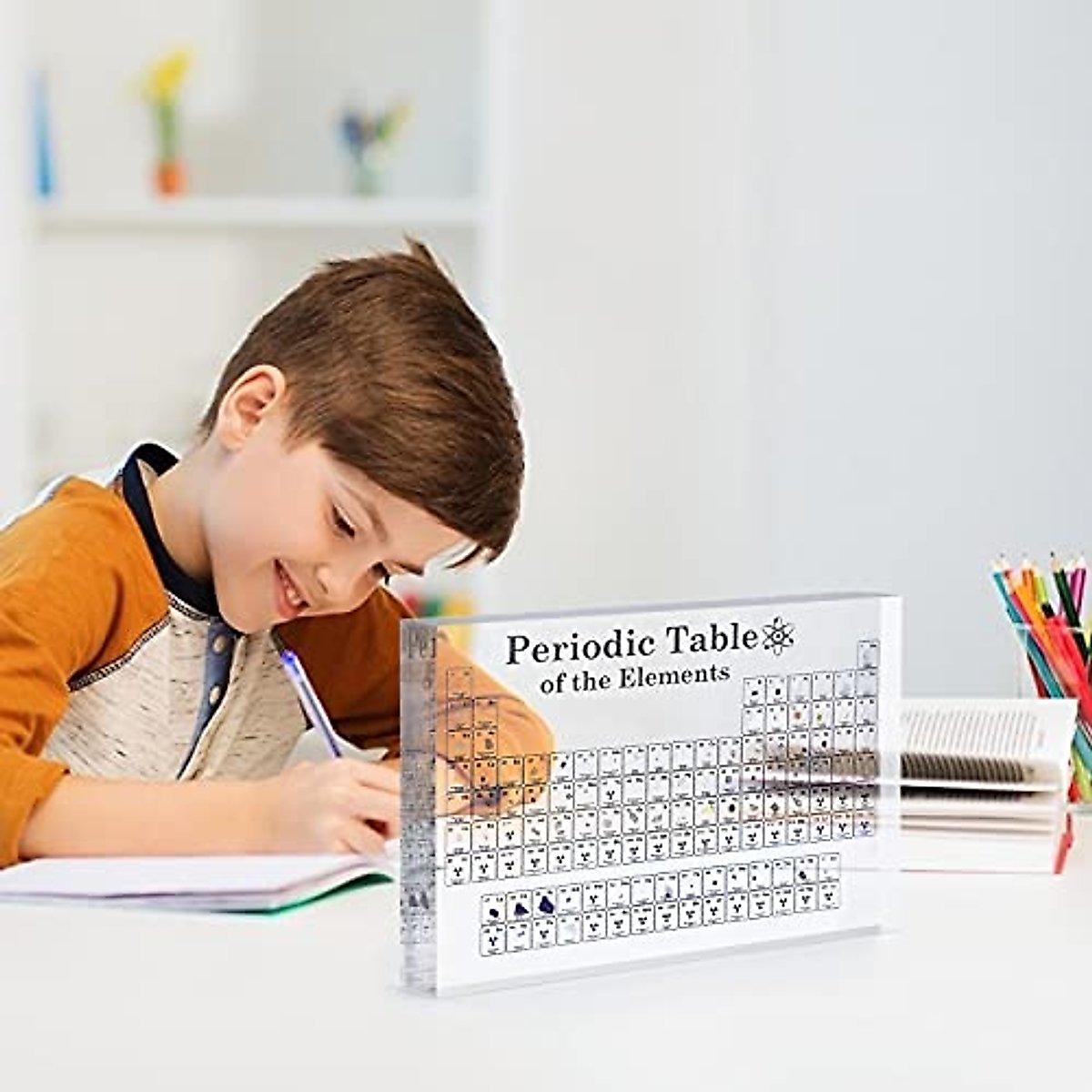Periodic Table with Real Elements Inside, 6.7" Suitable Size for Reading and Holding, Clear Acrylic Periodic Table with Elements Samples