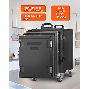 81QT Food Warmer with Wheels,Insulated Food Pan Carrier LLDPE Food Box Carrier Commercial Hot Box Food Warmer for Catering,Front Loading Food Warmer for Restaurant, Canteen, Buffet