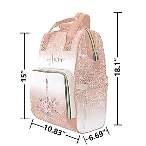 Eiffel Tower Pink Flower Diaper Bags Backpack with Name Personalized Baby Bag Travel Tote Bag Gifts for Mom Girl