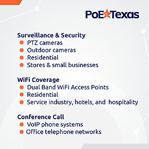 Poe Texas PoE+ Injector - Single Port Power Over Ethernet Passive PoE Adapter - 10/100/1000 Gigabit Data - Includes 48V 30W Power Supply - Wall Mounting Plug & Play for Home Office, VoIP Phone WiFi AP
