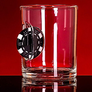 Stuck in Glass " UP THE ANTE WHISKEY GLASS | POKER CHIP | Original Embedded 10oz Beer Glassware | BLACK