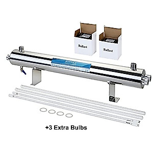 Bluonics 110W Ultraviolet Light UV Water Sterilizer with 3 Extra Replacement Bulbs for Whole House and Commercial Water Purification High Flow 24GPM with 1" NPT Inlet Outlet