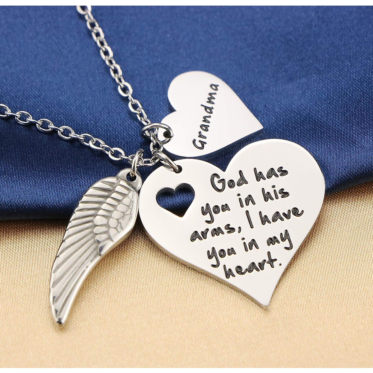 JoycuFF Memorial Necklace for Loss of Grandma Sympathy Gifts for Granddaughter Remembrance Pendant Jewelry for Loss of Nana God Has You in His Arms I Have You in My Heart