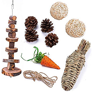 Fansisco Handmade Pet Chew Toys with Hay Grass Carrot Toys Apples Wood Molar String Carrot Toys Chew Toys for Rabbit Bunny Hamsters Chinchilla Guinea Pigs or Other Rodent Pets (30209), 30*20*9