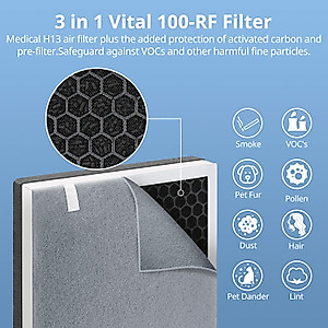 2 Pack Vital 100 True HEPA Replacement Filter Compatible with LEVOIT 100 Air Purifier, H13 and High-Efficiency Activated Carbon Set, Part Number 100-RF