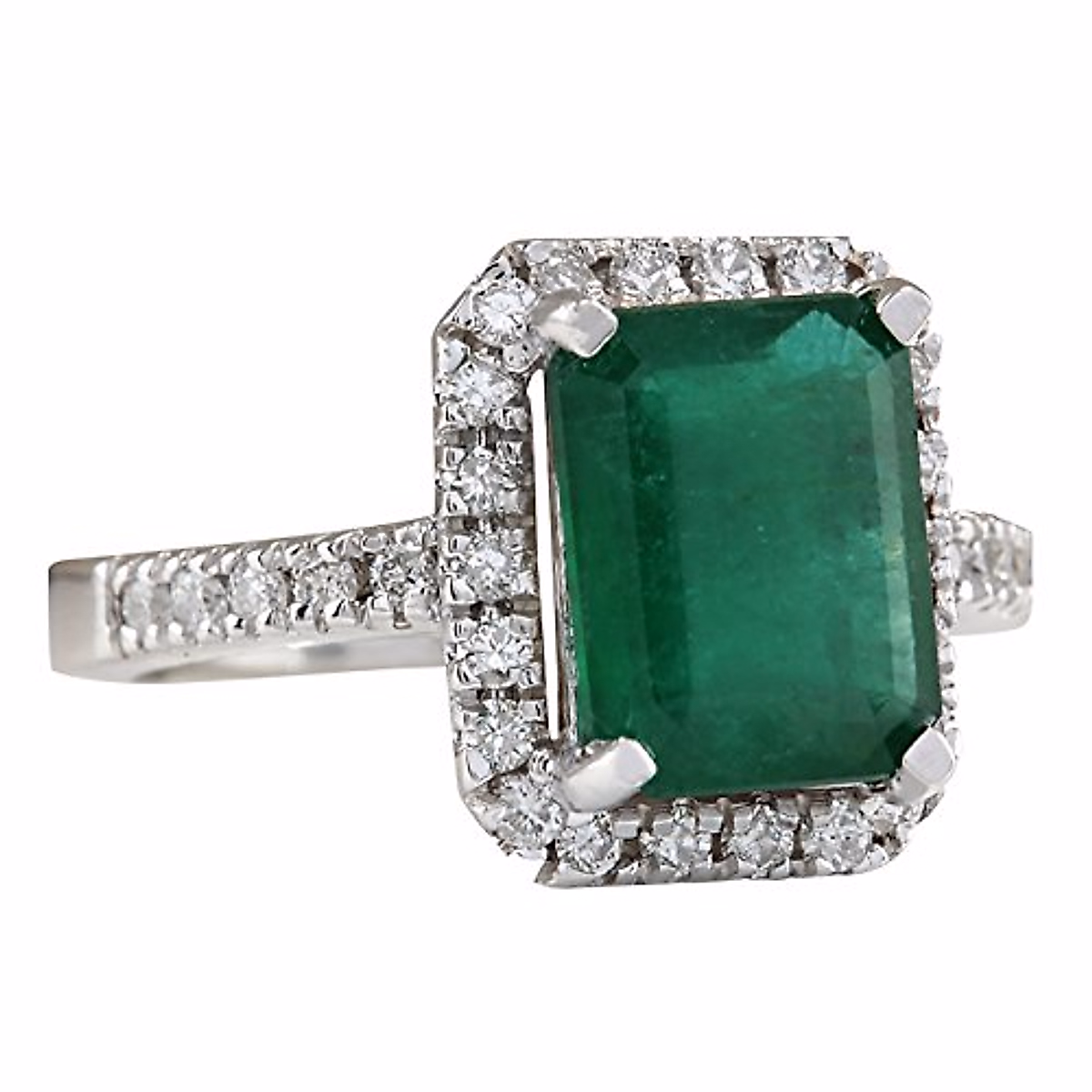 Fashion Strada 3.61 Carat Natural Emerald And Diamond (F-G Color, VS2-SI1 Clarity) Ring In 14K White Gold Exclusively Handcrafted in USA