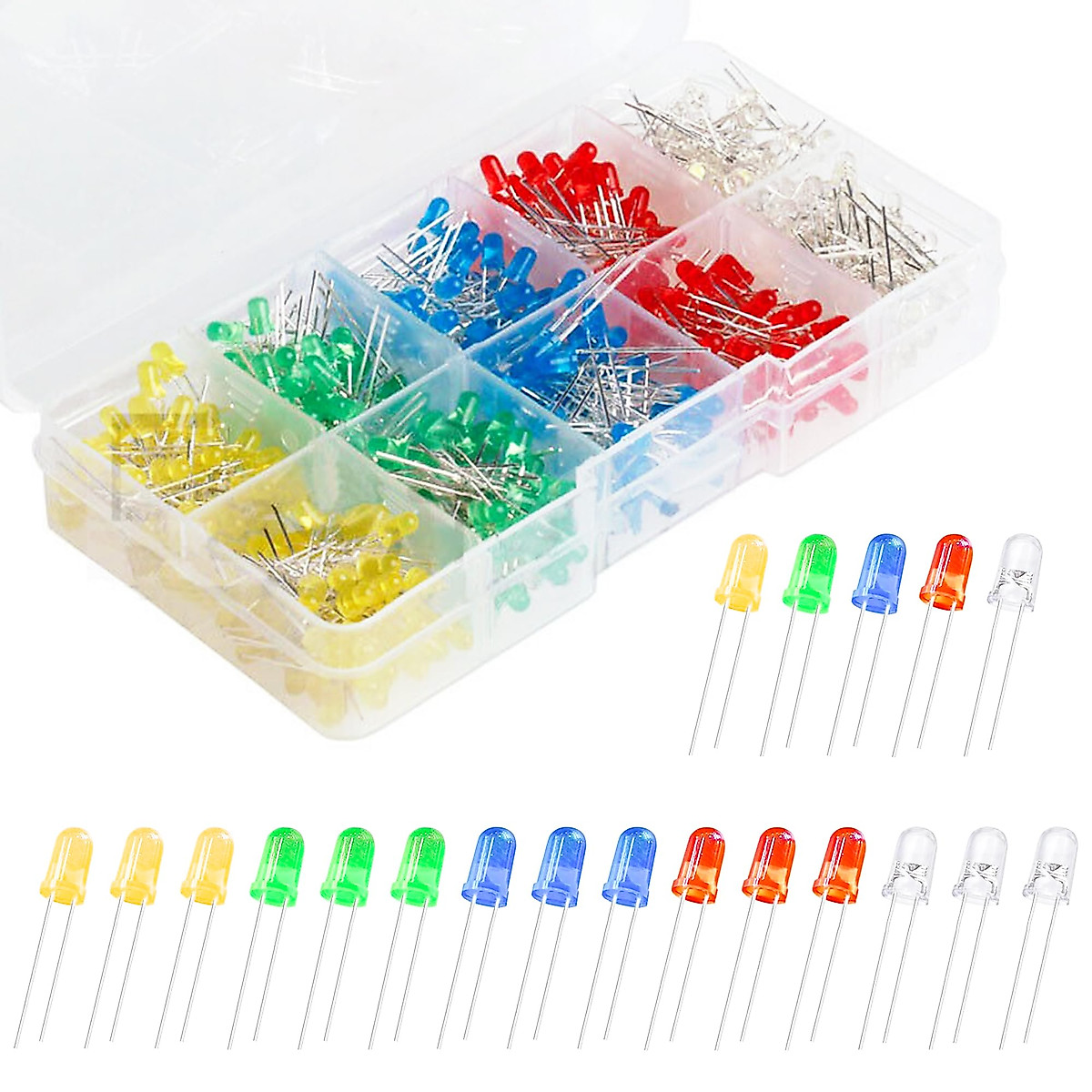 lkelyonewy 5mm Flickering led Lights for Models Mini LED Lamps Flicker Micro Lights Emitting Diode Assortment Kit Red, Yellow, Green, Blue, White(40 of Each Colour 200 Pieces in Total)