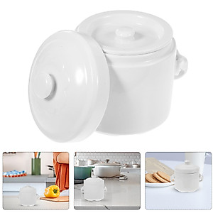 HEMOTON White Ceramic Stew Pot with Lid Steam Soup Bowl with Handles Steaming Cup Soup Noodle Bowl Stockpot Cookware for Egg Custard Medicinal and Birds Nest