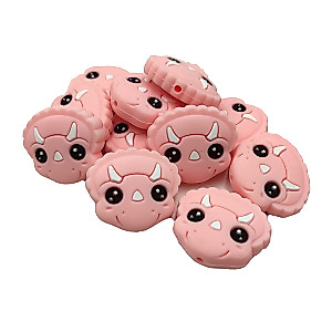 Arakierst 10pcs Silicone Dinosaur Pearl Focal Bead for Pen Mini Cute Silicone Animal Shape Beads for Keychain Making DIY Beading Woman Lanyards Jewelry Craft