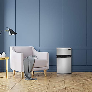 Danby Designer DCR031B1BSLDD 3.1 Cu.Ft. Compact Refrigerator with Freezer, E-Star Rated Mini Fridge for Bedroom, Living Room, Kitchen, or Office, Stainless Steel