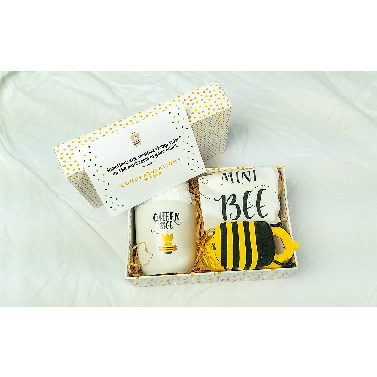 New Mom Gift Basket - Bee Theme Baby Gift Basket - Mommy Care Package, Gender Reveal & Baby Shower Gifts for Mom - Push Present, Pregnancy Gift for Friend, Sister, Daughter or Mother