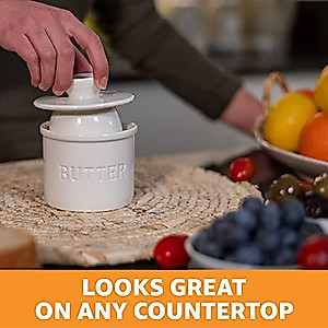 French Butter Crock for Counter With Water Line, On Demand Spreadable Butter, Ceramic Bell Style Butter Keeper to Leave On Counter, French Butter Dish with Lid, White