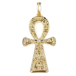 UrbanMixNY Egyptian Symbols Engraved Ankh Gold Plated Pendant with 2mm 24" Box Chain