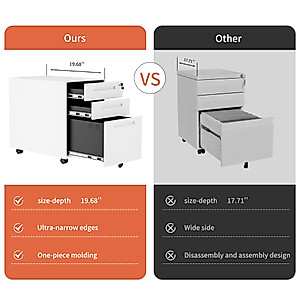 COFaR Cabinet, 3 Drawer Metal File Cabinet with Lock & Wheels, Under Desk Storage for Home Office, Fits Legal/Letter/A4, Vertical Filing (White, 22.5 x 19.7 x 14.9 inches, 40lbs)
