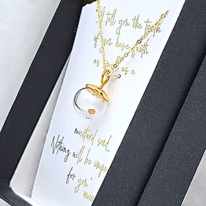 Mustard Seed Necklace for women in gold, 14K gold-filled with hand blown glass globe/ball