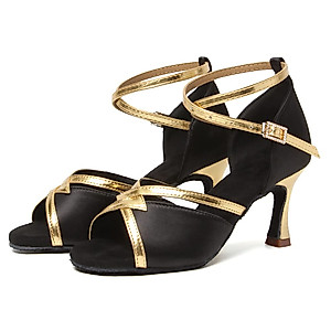 ROGMUJEN Women Girls Latin Ballroom Dance Shoes Tango Soulier Salsa Femme Party Dress Dance Shoes,2.95Inch HeelBlack,6.5US