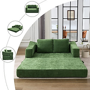 Modern Minimalist Sofa, Folding Sofa Bed, Convertible Sofa Floor Sofa Bed Lazy Sofa, Removable Back, Suitable for Living Room Bedroom Apartment Small Space (Green)