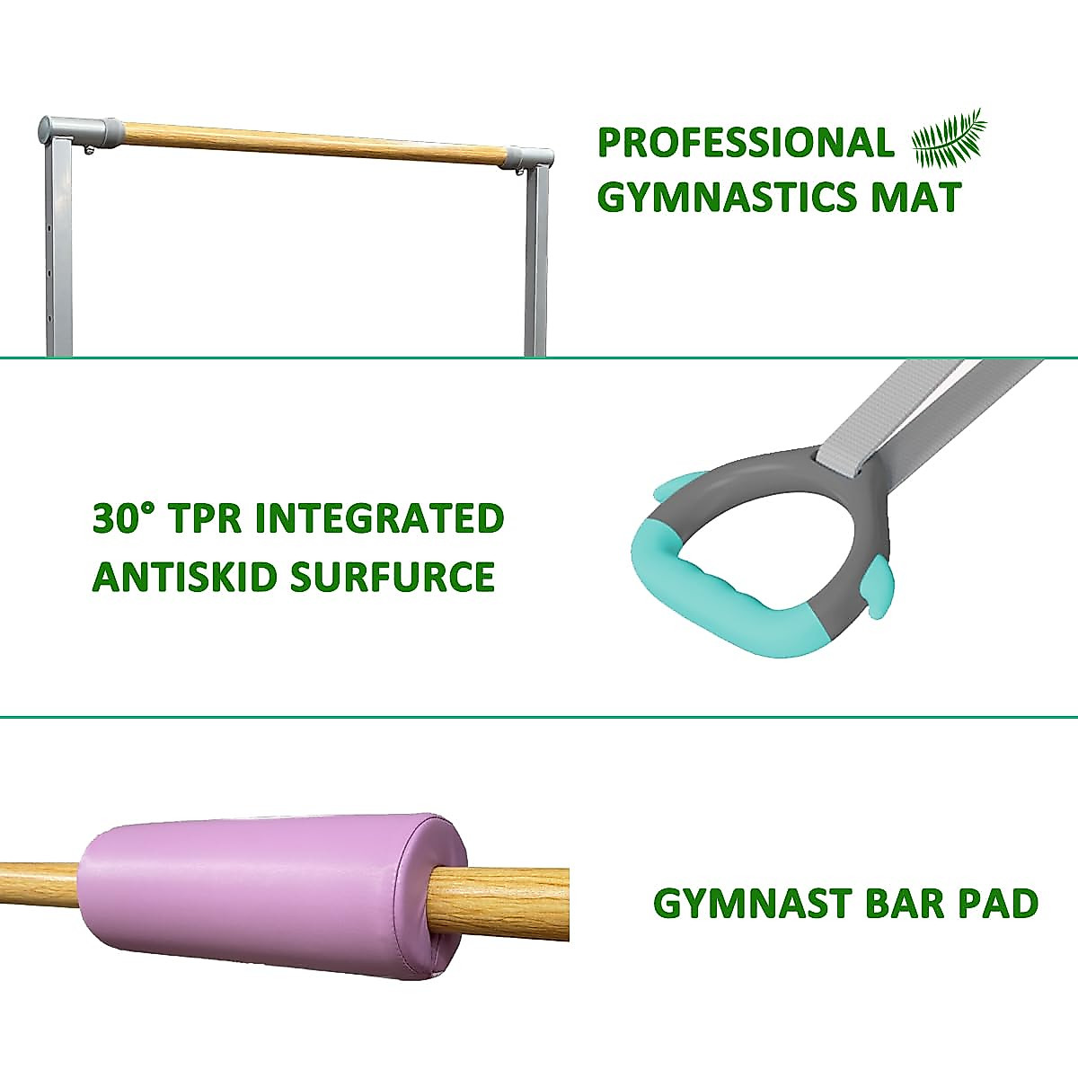 kechery Foldable & Moveable Gymnastics Horizontal Bar with Rings,3’to 5’Adjustable Height Expandable Junior Kip Bar for Home,Indoor Gym Equipment for Kids (Foldable Purple with Rings)