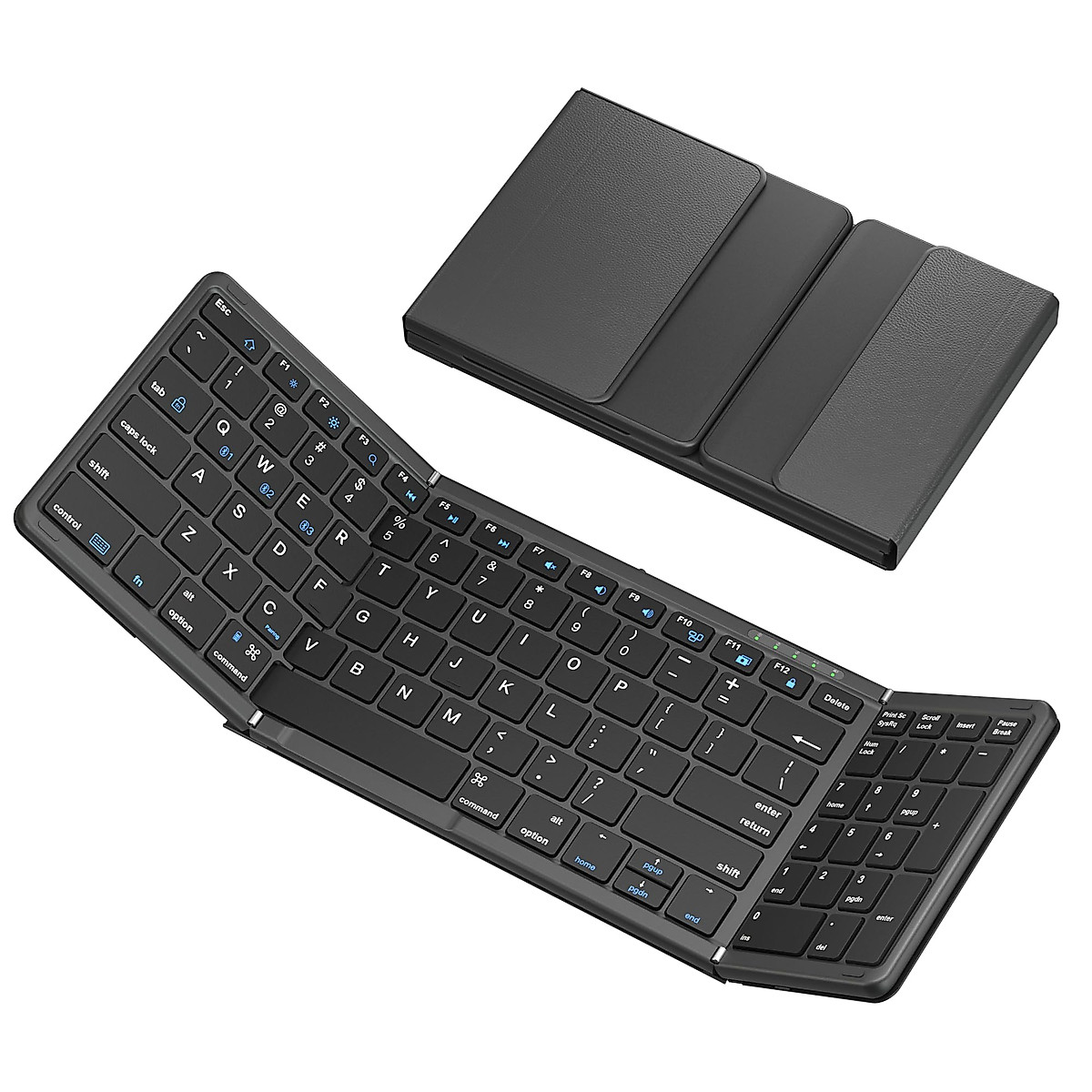 JPHTEK Folding Bluetooth Keyboard with Numeric Keypad, Full-Size Wireless Folding Keyboard with PU Leather Sync Up to 3 Devices, Rechargeable Portable Travel Keyboard for Windows iOS Android