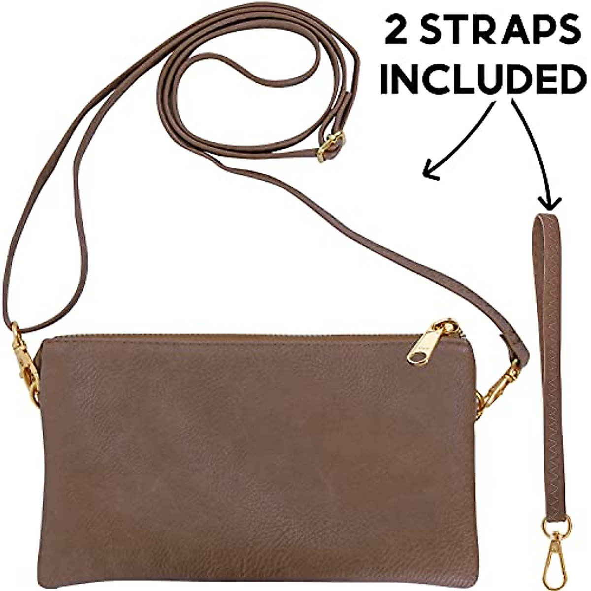 Humble Chic Vegan Leather Wristlet Wallets for Women, Phone Clutch or Small Purse Crossbody Bag, Includes Adjustable Shoulder and Wrist Straps, Taupe Brown, Tan