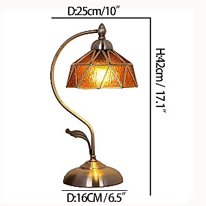 DOnhek Tiffany Retro Style Stained Glass Table L Tiffany Style Classical Lamp Retro Bedside American Desktop Study Brass Decoration Personality Glass Table Lamp (Coffee Color)