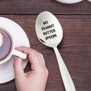 RoThings My Peanut Butter Engraved Spoon Gift | For Lovers Birthday Anniversary Christmas Stocking Stuffer 7 Inches Stainless Steel Unique Gift, Silver