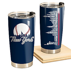 TEERABBIT Legends New York Baseball City Skyline Tumbler - Coffee Mug Insulated Tumbler With Lid - Mother's Day, Father's Day, Birthday, Christmas Gifts For Fans - 20 Oz| Stainless Steel