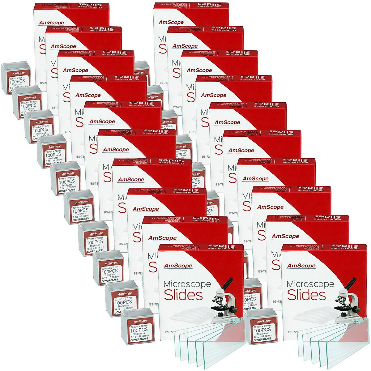 AmScope - 72 Pieces of Pre-Cleaned Blank Microscope Slides + 100 Coverslips - BS-72P-100S-22X20 - Multi-Pack (20 Count)